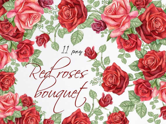 Watercolor Red Rose Flower Clipartburgundy Rose - Etsy