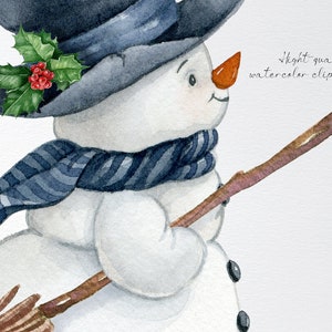 Watercolor Snowman Clipart,christmas Clipart,cute Snowman With Scarf ...