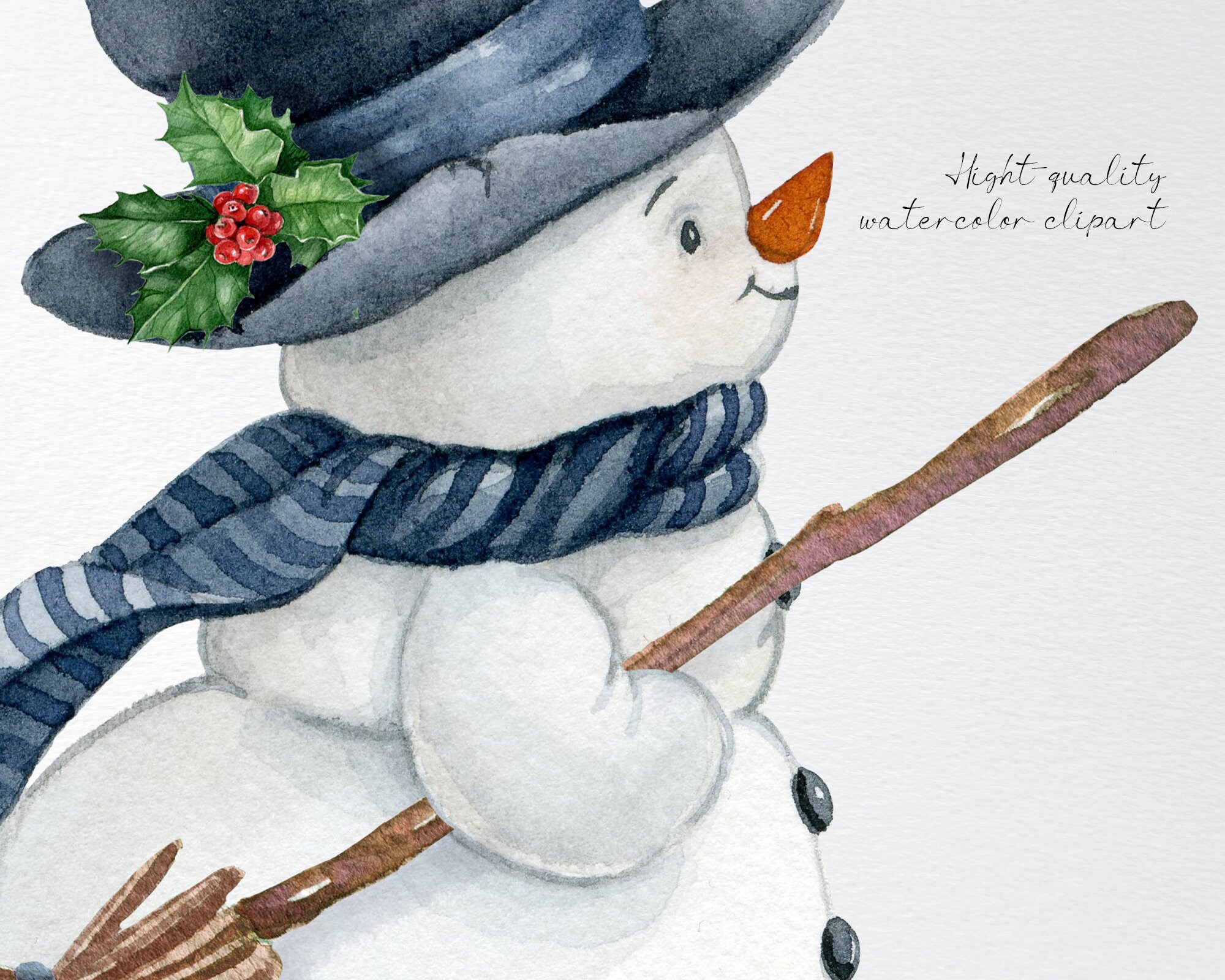 Watercolor Snowman Clipartchristmas Clipartcute Snowman With - Etsy