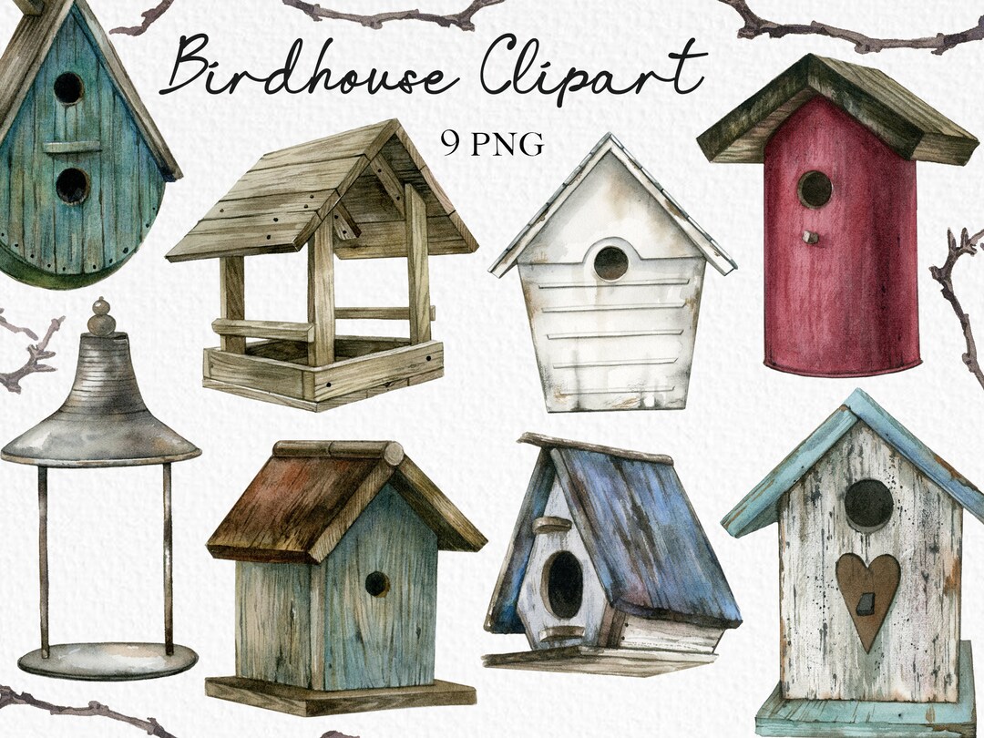 Watercolor Birdhouse Clipart,ephemera Digital Birds Journal,printable ...