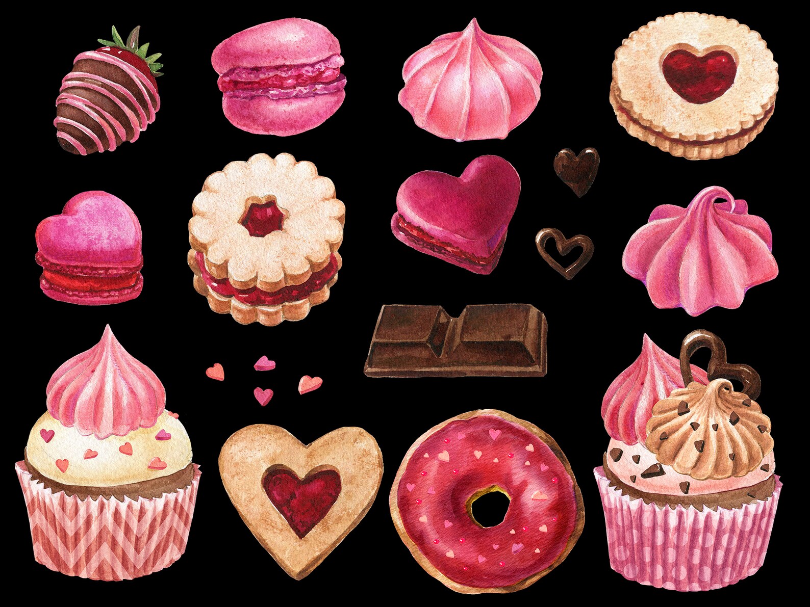 Pink Sweets Clipartbiscuits Clipart Watercolor Bakery - Etsy