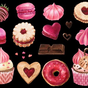 Pink Sweets Clipart,biscuits Clipart, Watercolor Bakery Clipart,heart ...