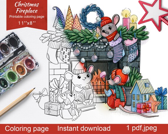 Christmas Fireplace Coloring Pages Printables