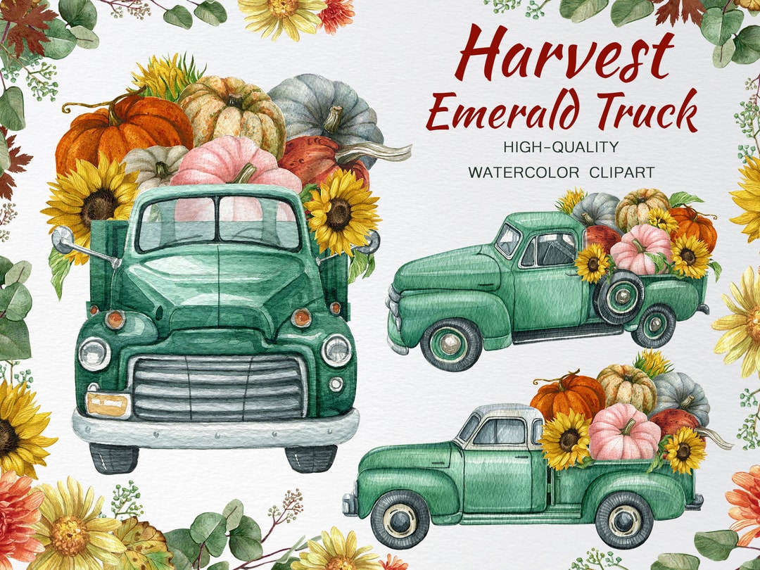 Watercolor Pumpkin Truck Clipart,fall Harvest Truck,thanksgiving ...