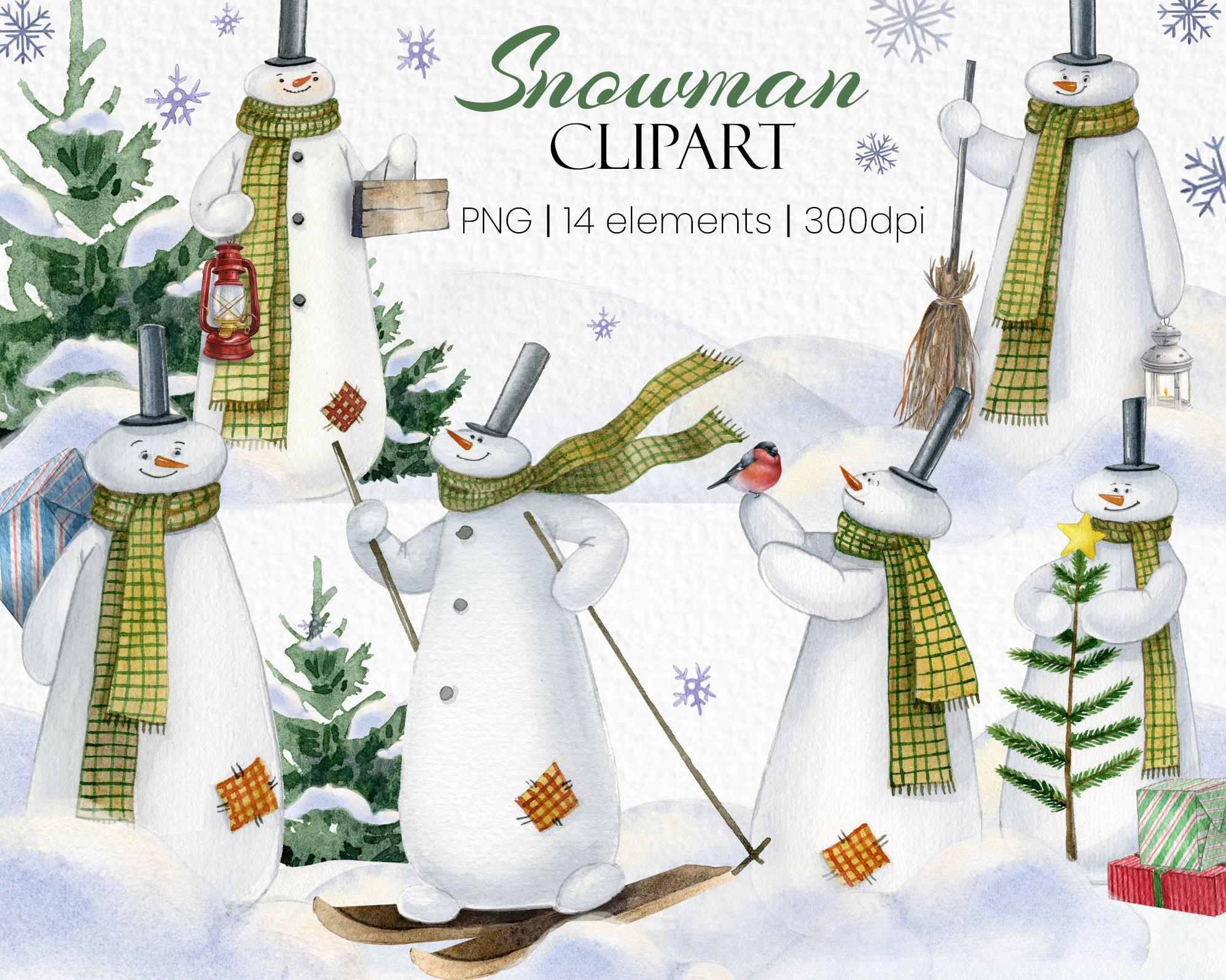 Primitive Snowman Clipart