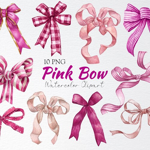 Watercolor Pink Bow Ribbon Clipart PNG - Etsy
