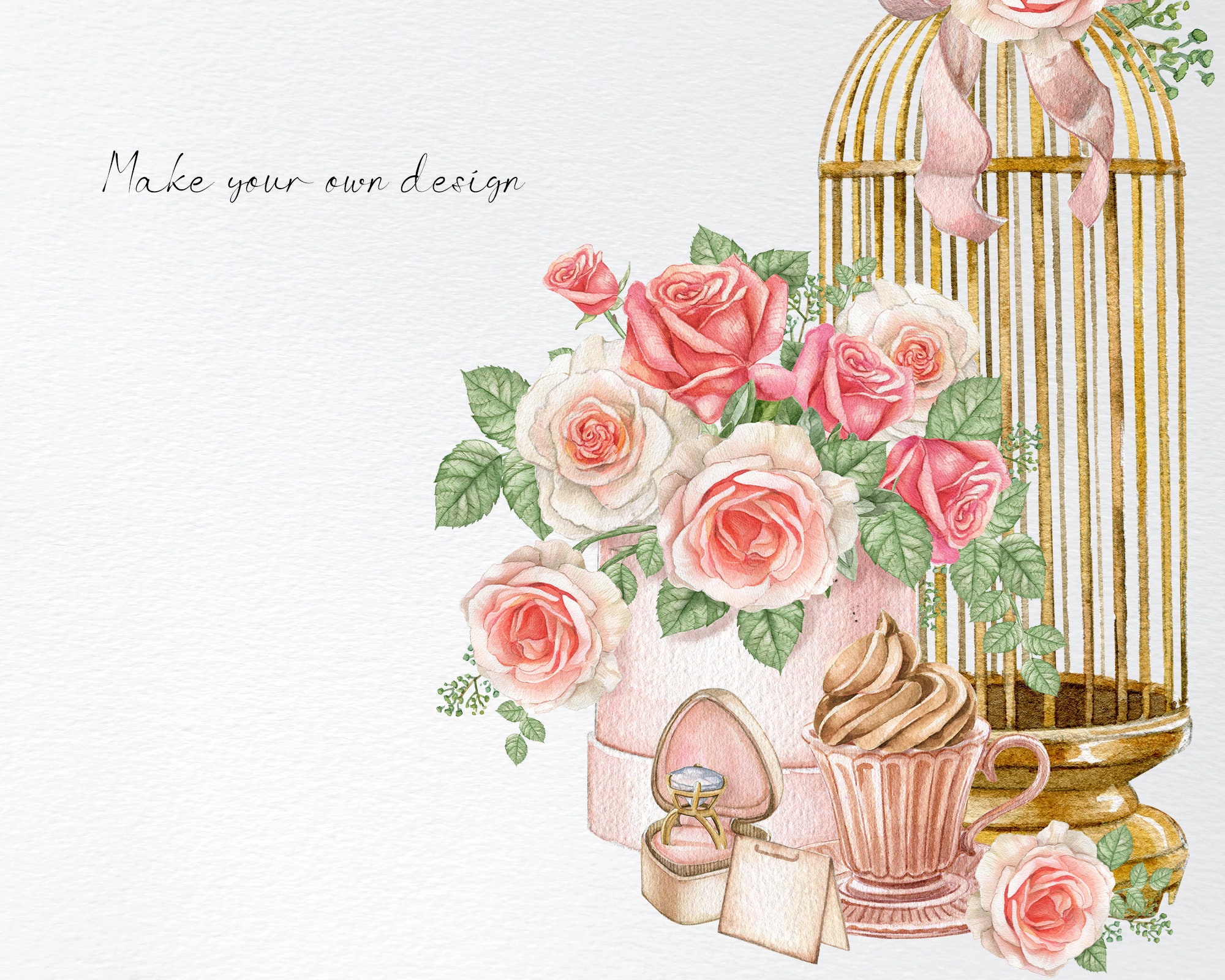 Watercolor Valentines Day Clipart.dusty Rose Flower - Etsy