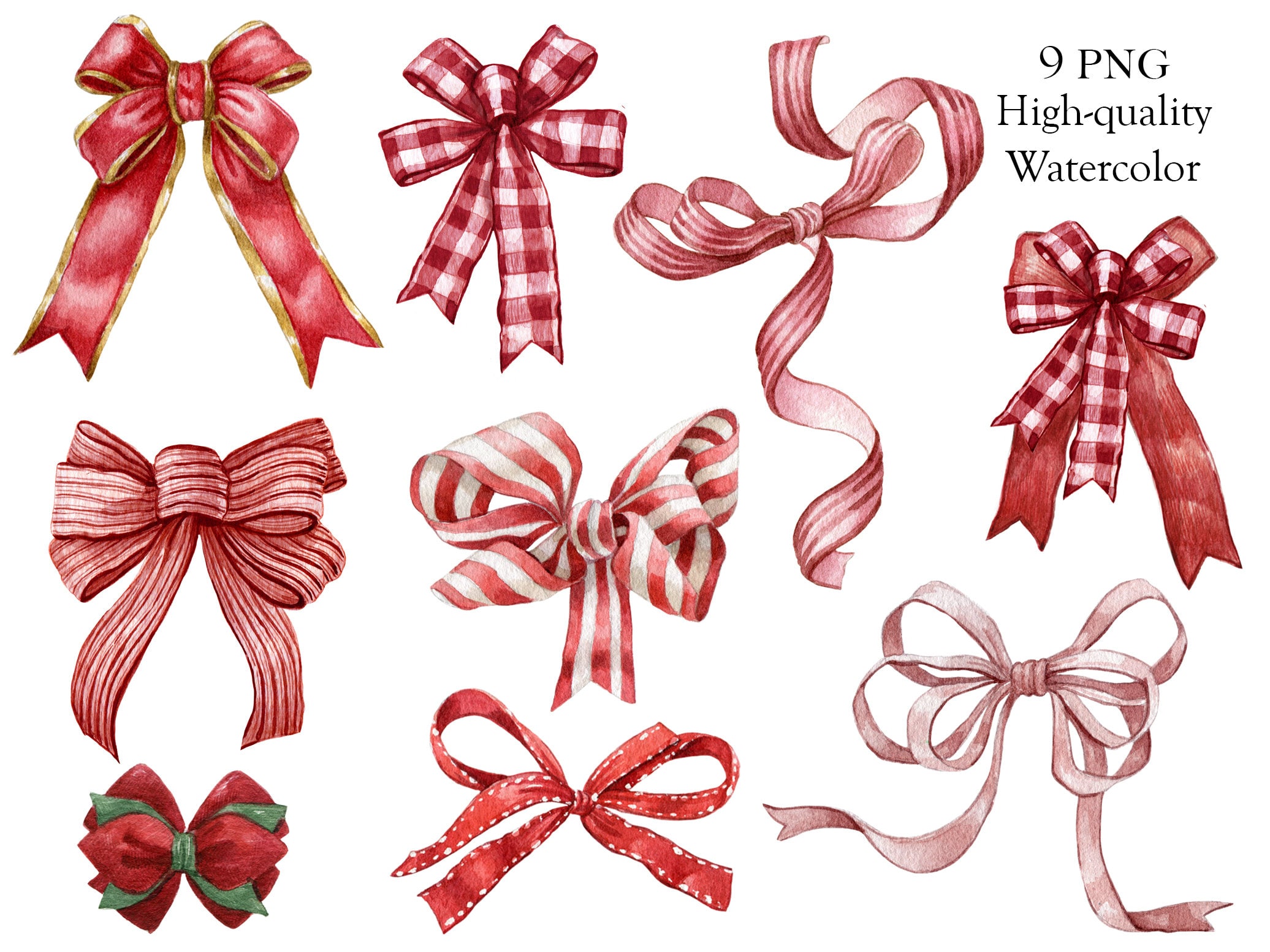 Watercolor Red Bow Clipartchristmas Red Ribbonbuffalo Plaid - Etsy