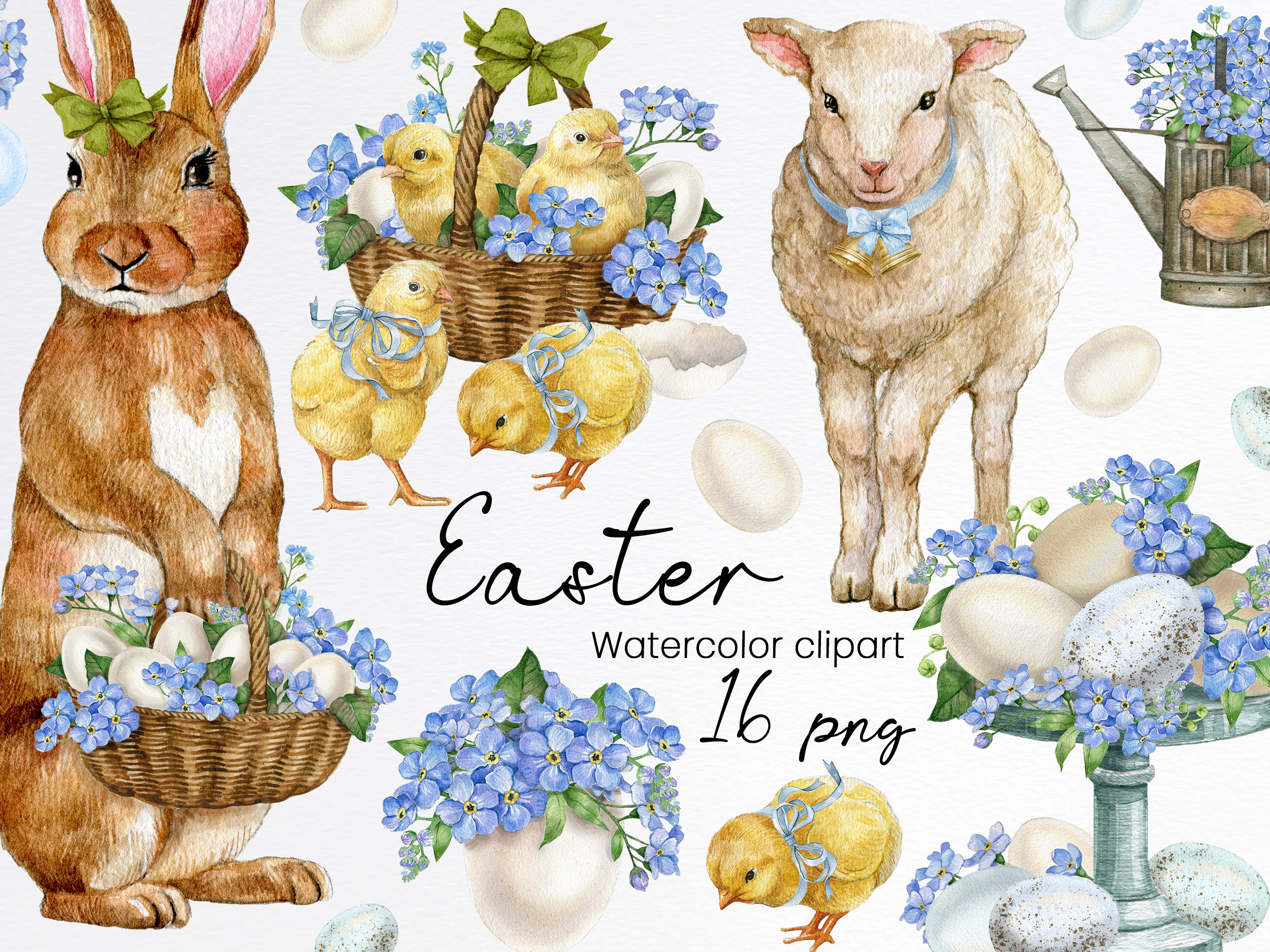 Watercolor Easter Clipart Easter Bunny Clipart Egg Basket - Etsy