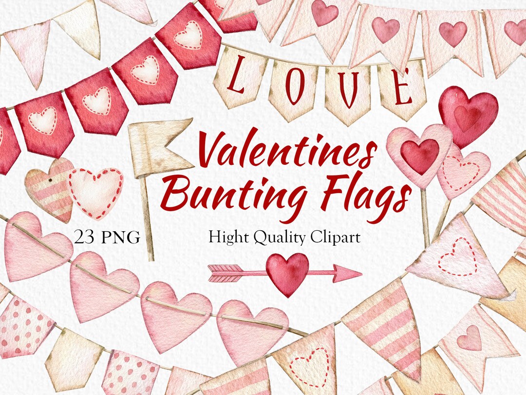 Watercolor Bunting Tag Clipart.valentines Day Clipart,romantic Wedding ...