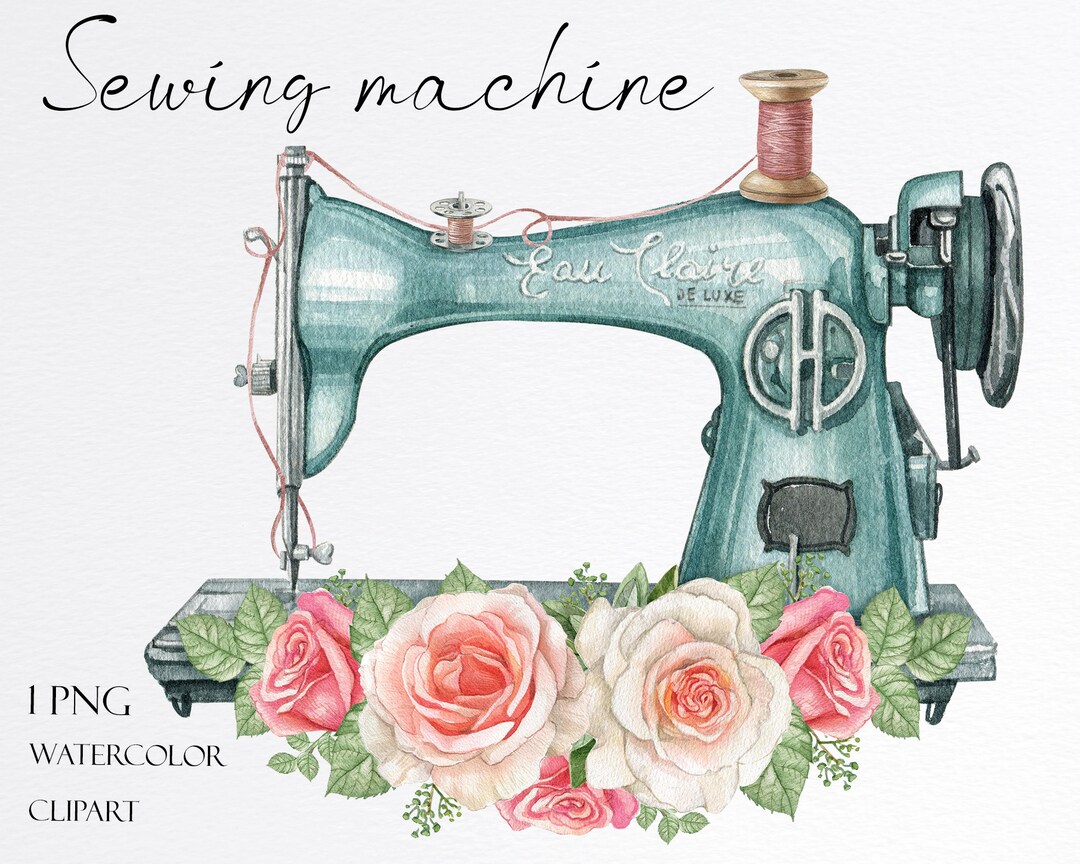 Watercolor Floral Sewing Machine Logo,vintage Sewing Sign Clipart.t ...