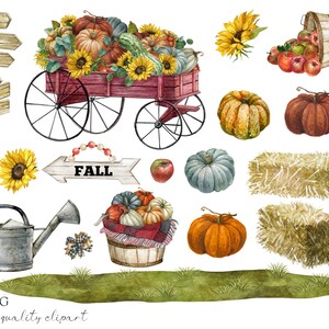 Watercolor Pumpkin Wagon Clipart, Fall Harvest Wheelbarrow Clipart ...