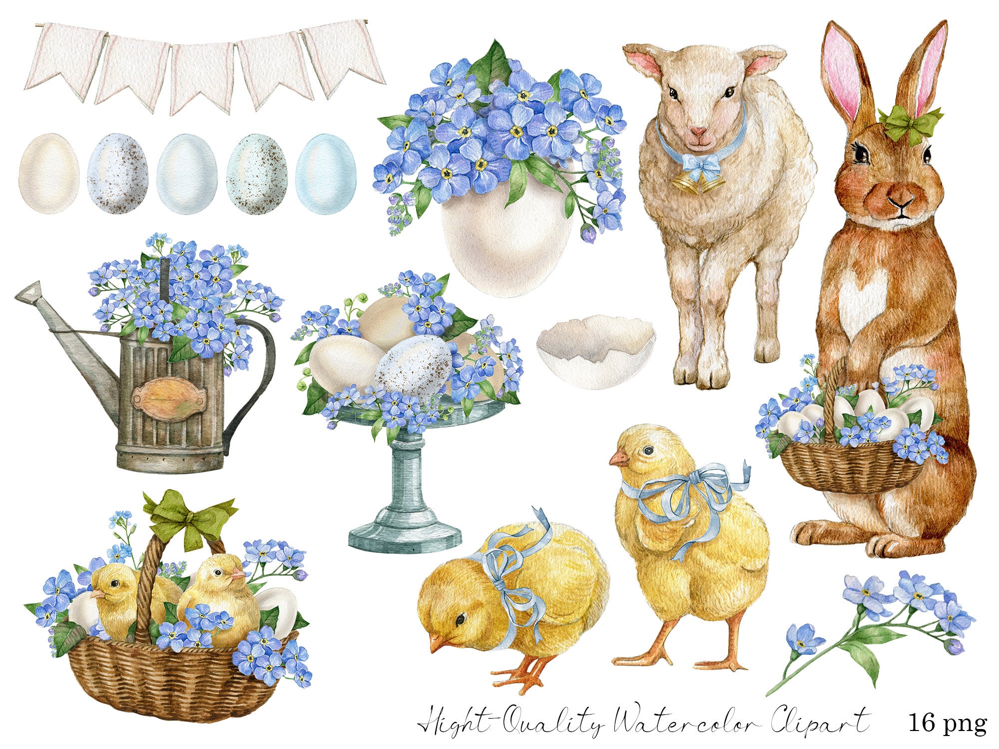 Watercolor Easter Clipart Easter Bunny Clipart Egg Basket - Etsy