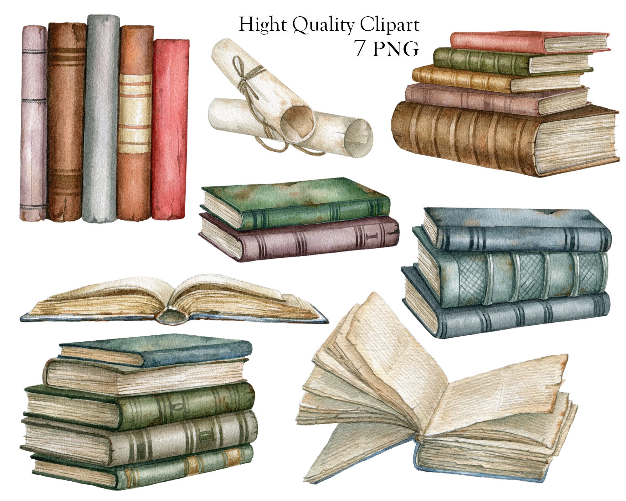 Watercolor Book Clipartvintage Books Stackstudy Items Clip - Etsy