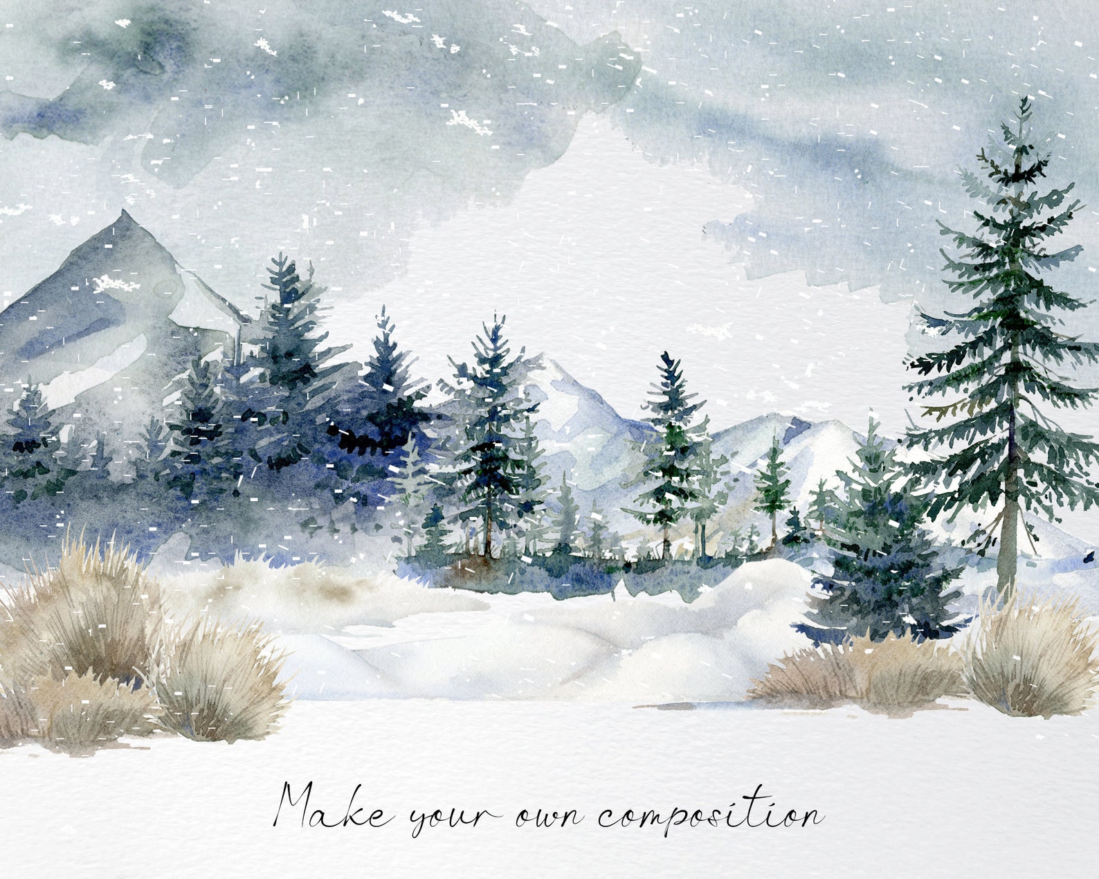 Watercolor Winter Landscape Clipart. Nature - Etsy