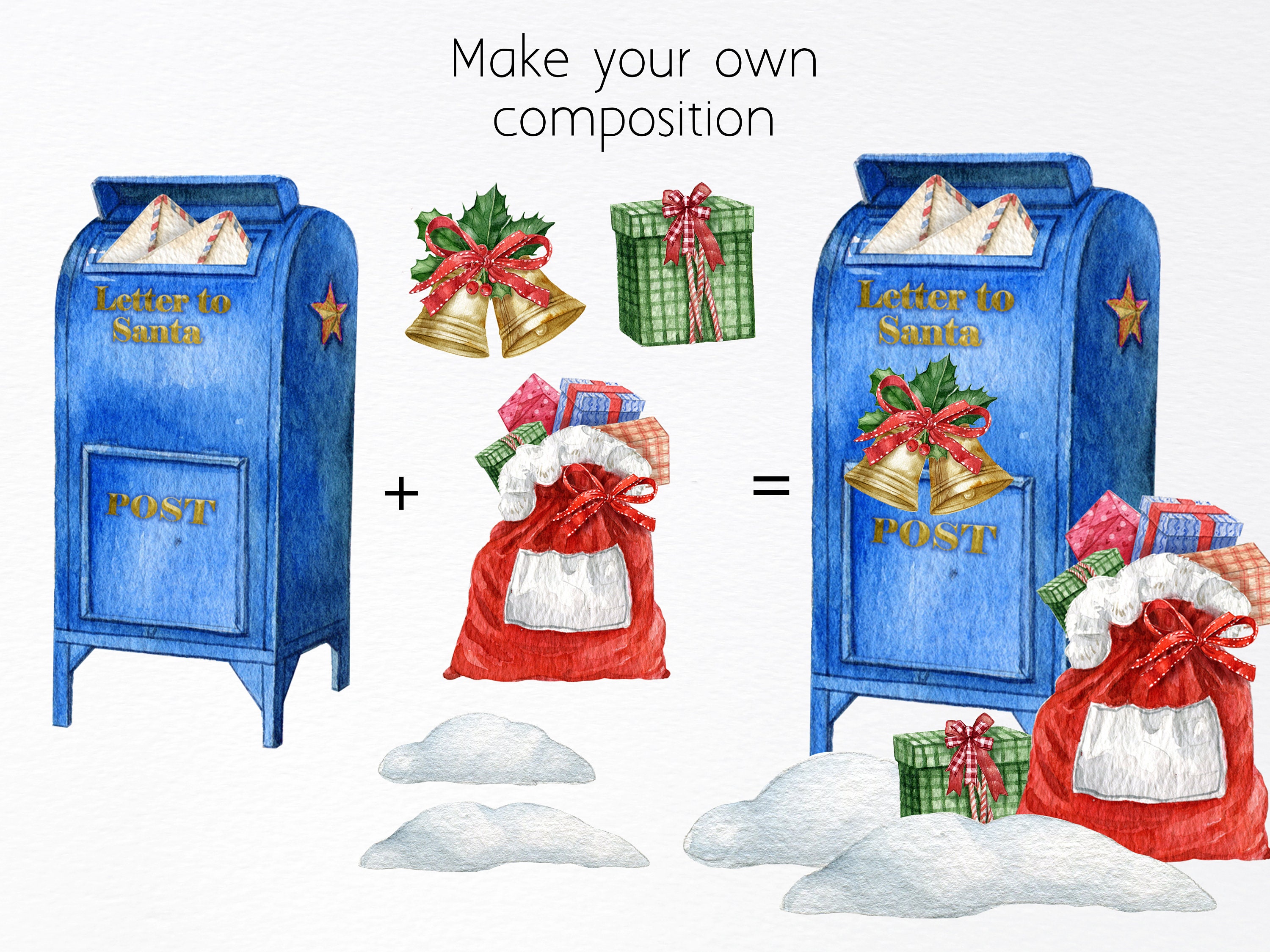 Watercolor Santa Letters Clipart.vintage Christmas Santa Mail Clipart ...