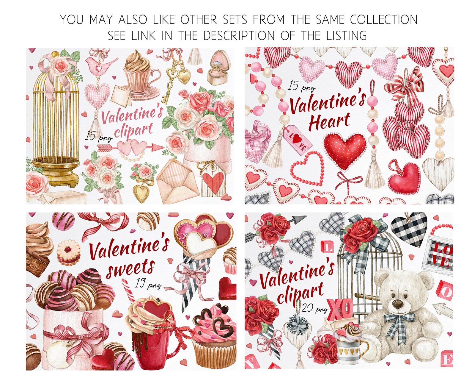 Watercolor Valentines Day Clipart.rose Flower Clipartcake | Etsy