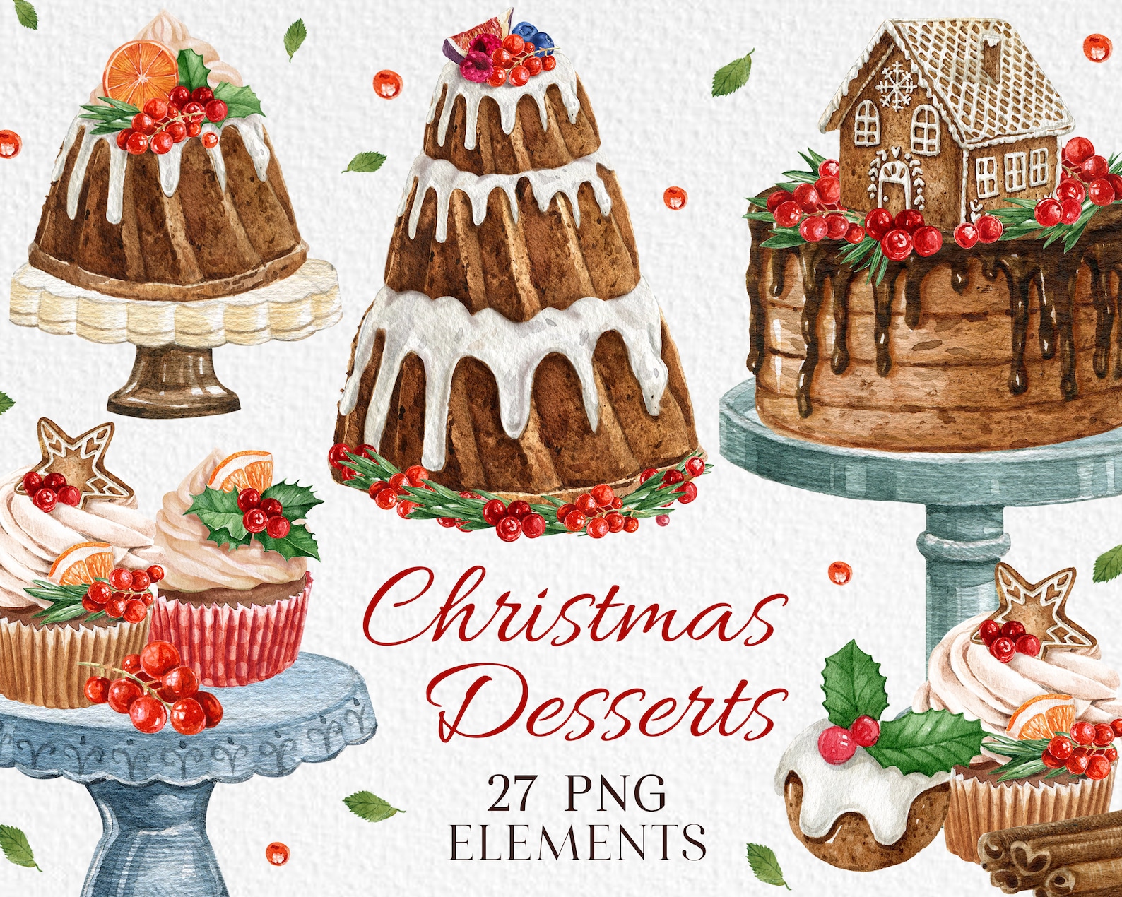 Christmas Dessert Clipart Christmas Cupcake Clipartcake Logo | Etsy