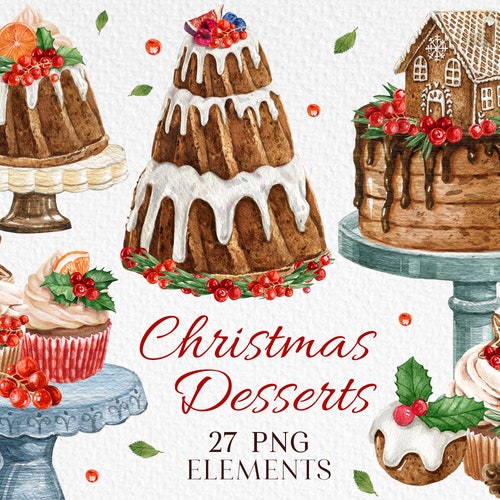 Watercolor Christmas Sweets Clipart Graphics Holiday - Etsy