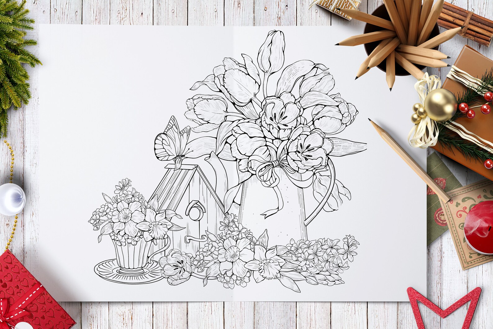 Tulip Flowers Bouquet Adult Coloring Pagefarmhouse Gardening - Etsy