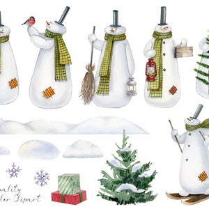 Watercolor Snowman Clipart,christmas Clipart,cute Snowman With Scarf ...