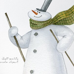 Watercolor Snowman Clipart,christmas Clipart,cute Snowman With Scarf ...