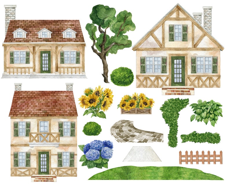 Watercolor Farmhouse Clipartsunflower Garden Pngrusty Wooden | Etsy