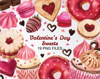 Watercolor Clipart Valentines Day Heart Romantic Food - Etsy