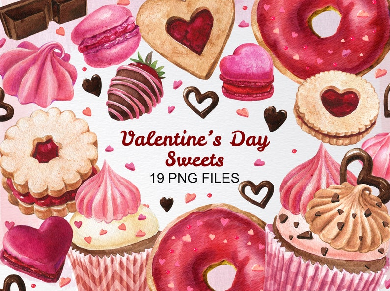Pink Sweets Clipartbiscuits Clipart Watercolor Bakery - Etsy
