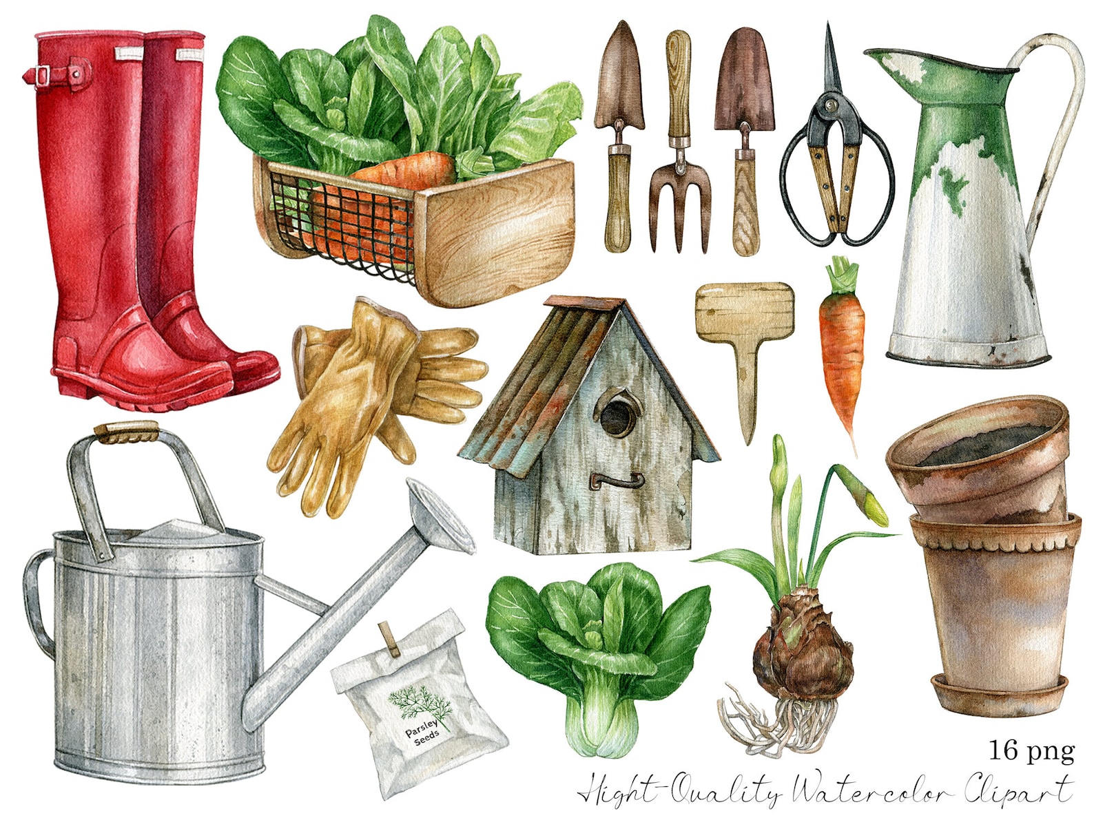 Watercolor Garden Tools Clipartcountry Farm - Etsy