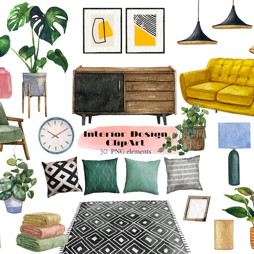 Home Decor Clip Art Set 2 Furniture Clipart Modern Farmhouse - Etsy