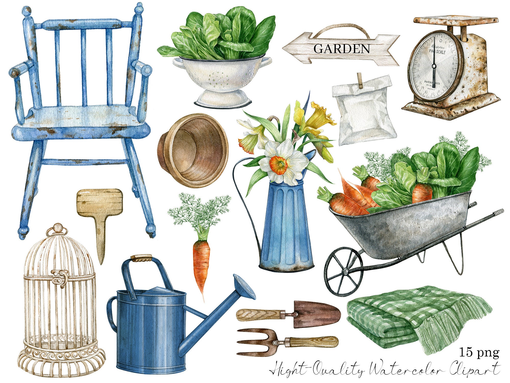 Watercolor Garden Tool Clipartcountry Farm - Etsy