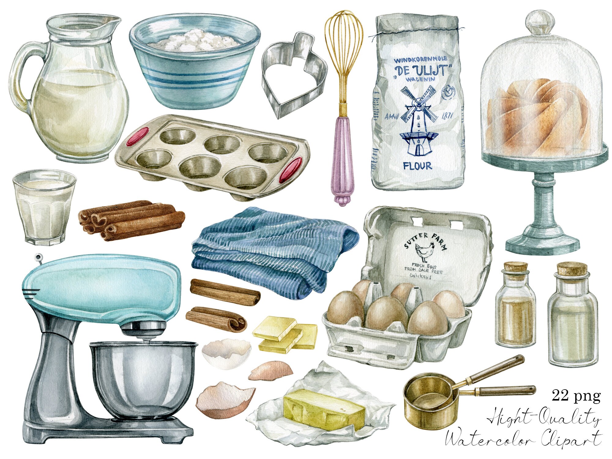 Watercolor Bakery Clipart.baking Supplies Clipartbakery Logo - Etsy