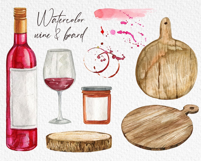Watercolor Wine & Cheese Clipartpicnic Food Clipartcheese - Etsy