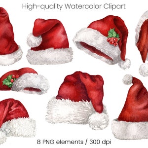 Watercolor Santa Clause Hat Clipart,christmas Clipart,winter Holiday ...