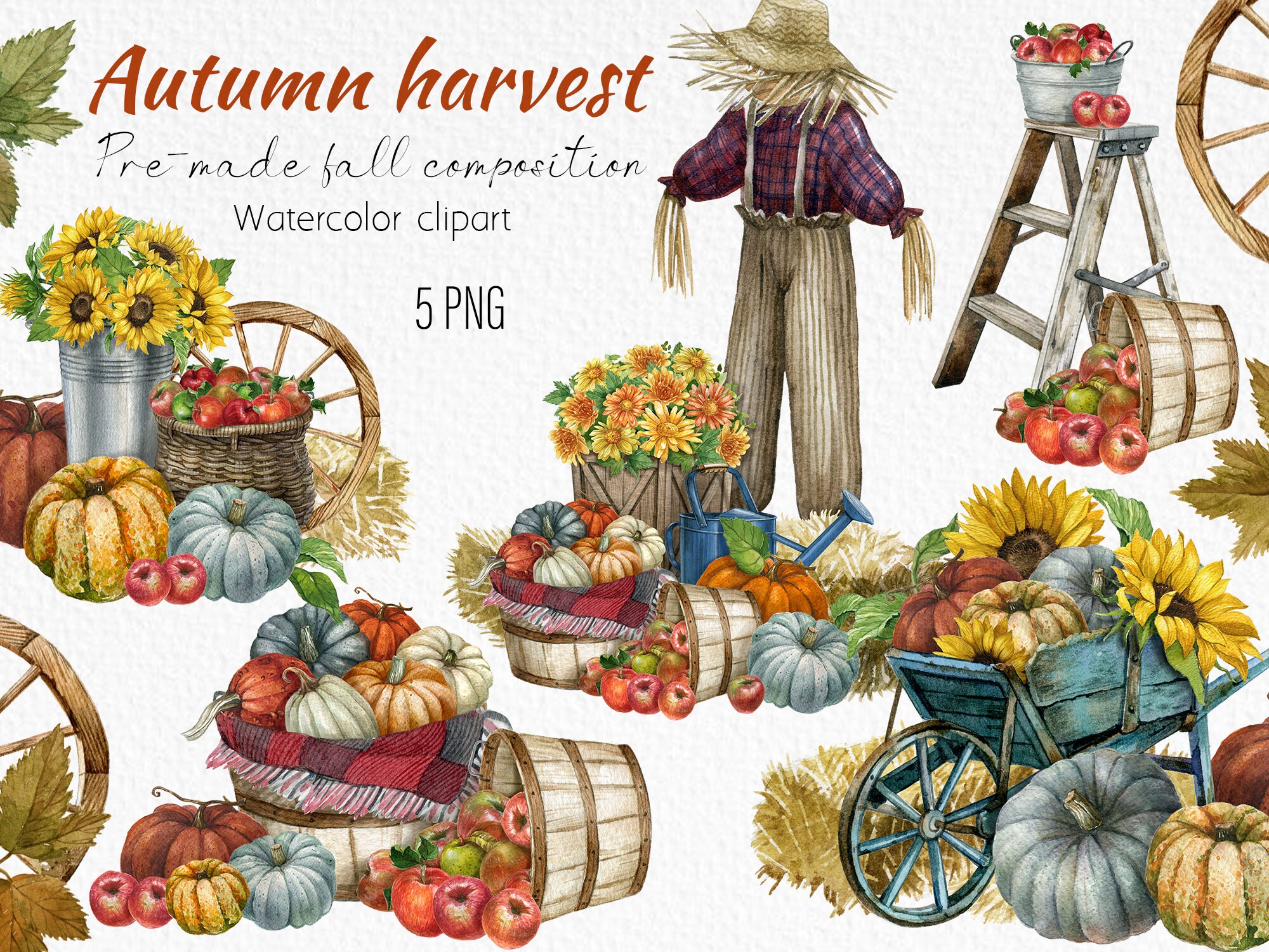 Thanksgiving Day Clipart. Watercolor Premade Fall Decor - Etsy
