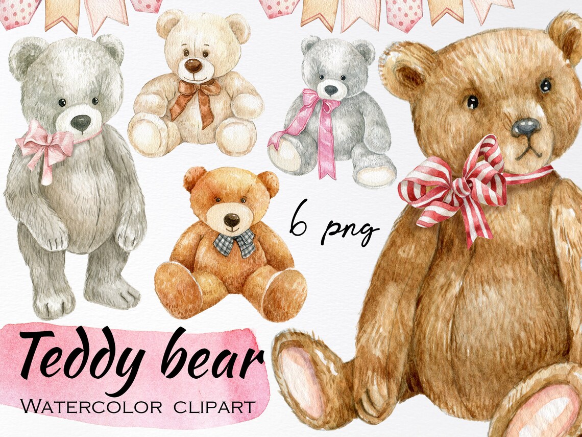 Watercolor Teddy Bear Clipart.vintage Bear Digital Illustrations, Diy ...