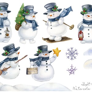Watercolor Snowman Clipart,christmas Clipart,cute Snowman With Scarf ...