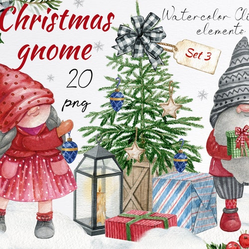 Christmas Gnomes 2 Watercolor Clipart Nordic Scandinavian - Etsy