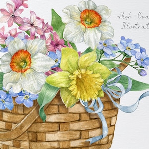 Watercolor Spring Flowers Clipart,pink Tulip Bouquet,narcissus Clipart ...