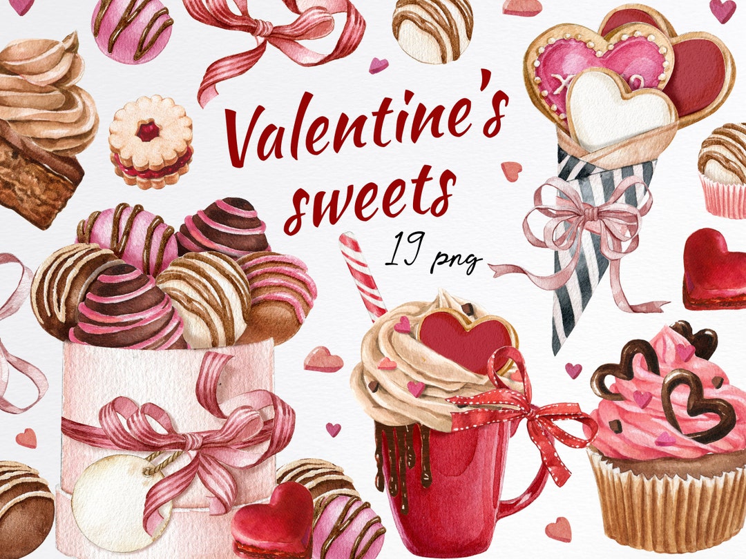 Watercolor Valentines Day Clipart.cupcake Clipart,cake Pops,pink Sweets ...