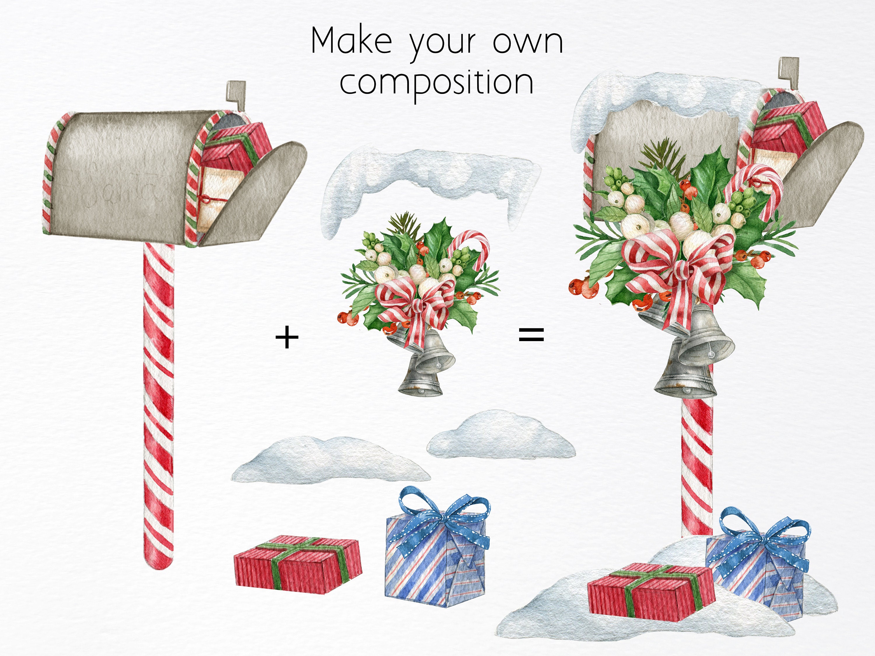 Watercolor Santa Letters Clipart.vintage Christmas Santa Mail Clipart ...