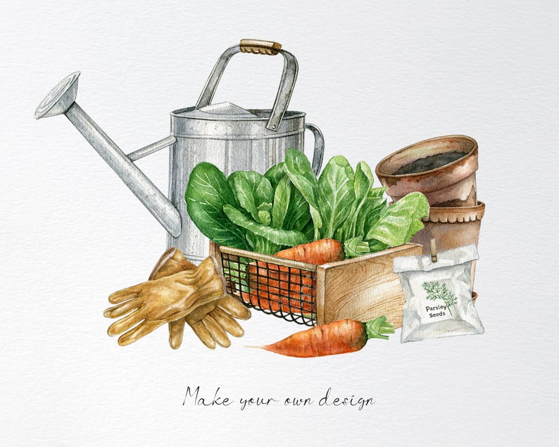 Watercolor Garden Tools Clipartcountry Farm - Etsy