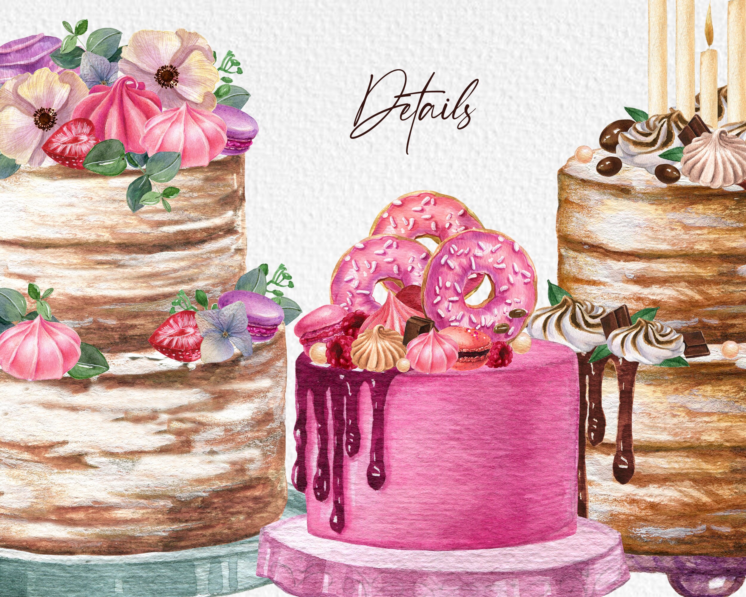 Watercolor cake clipart Cake logo designWatercolor birthday | Etsy