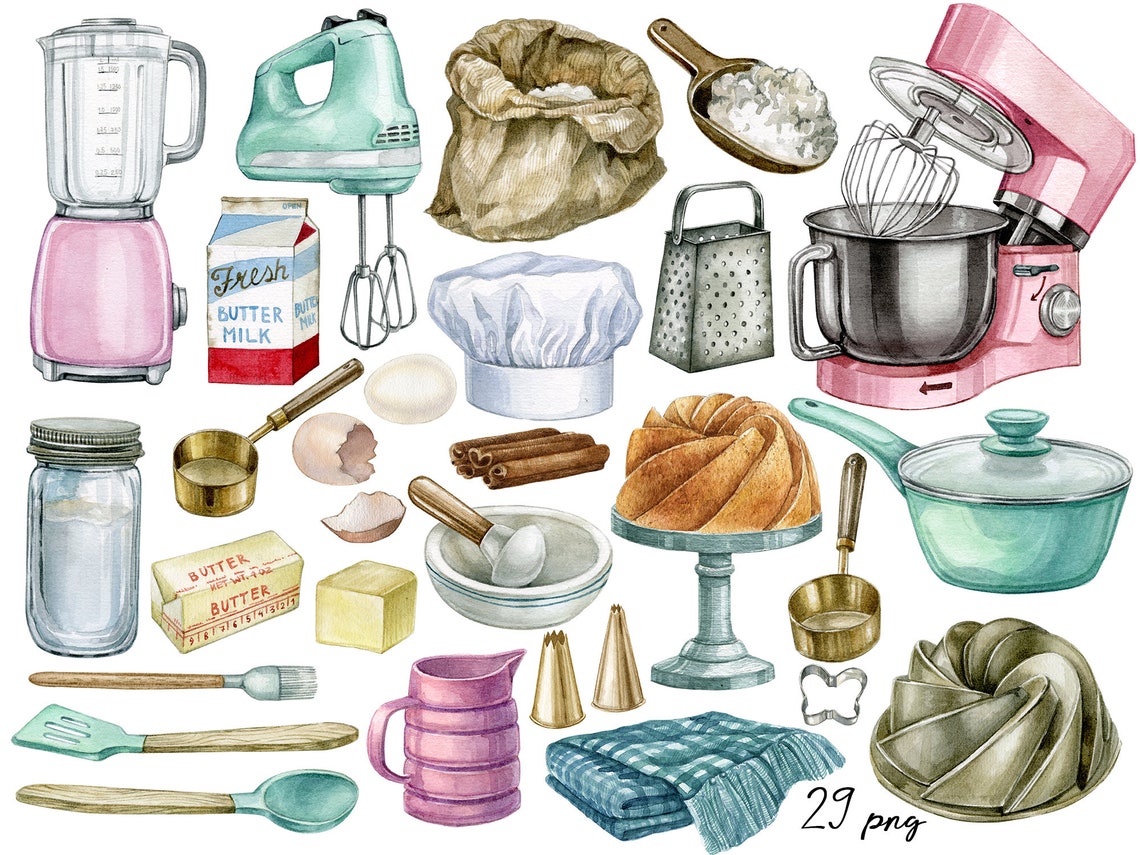 Watercolor Bakery Clipart.baking Supplies Clipartbakery Logo - Etsy