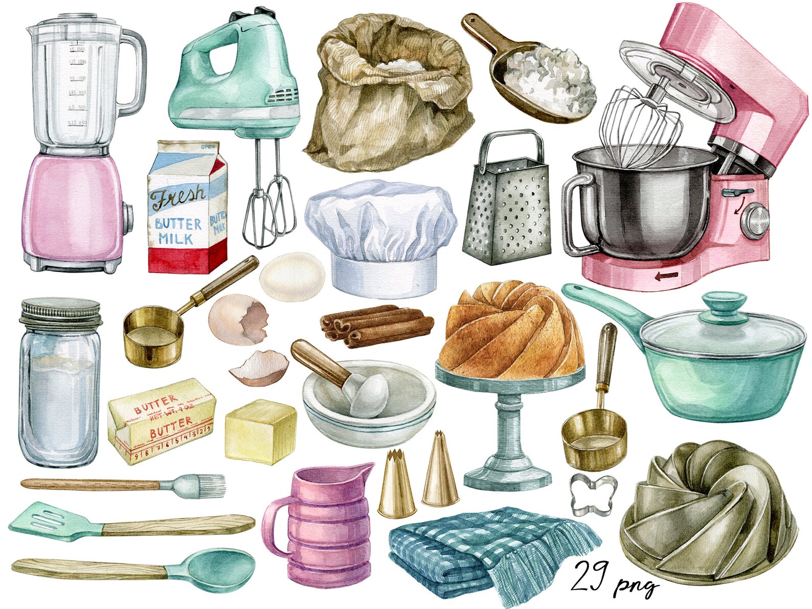 Watercolor Bakery Clipart.baking Supplies Clipartbakery Logo - Etsy