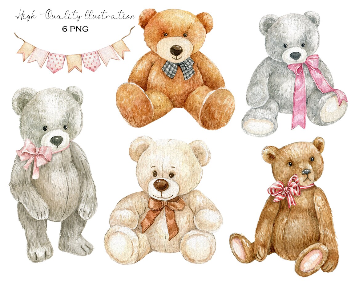 Watercolor Teddy Bear Clipart.vintage Bear Digital Illustrations, Diy ...