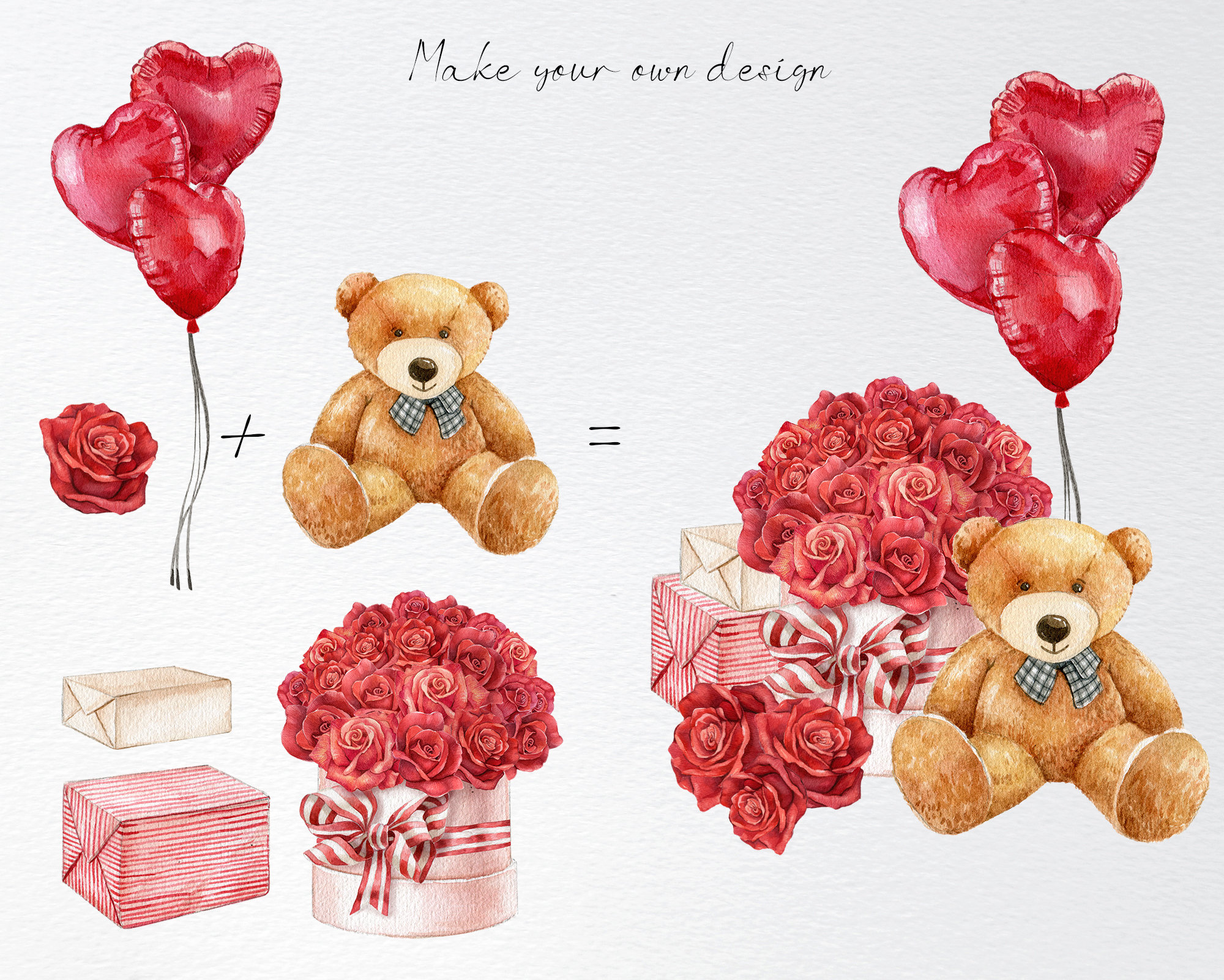 Watercolor Valentines Clipart.red Roses Bouquet Clipartteddy | Etsy