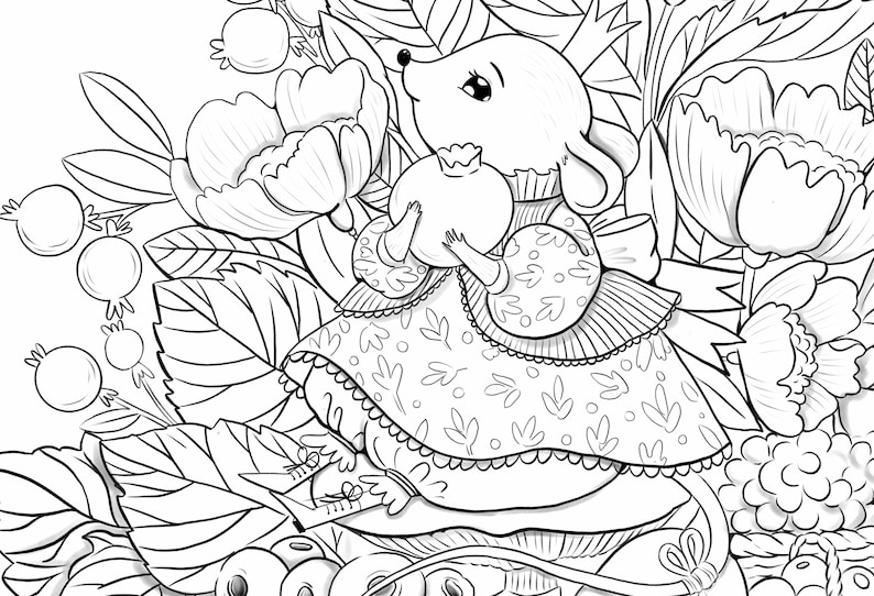 Fairy Little Mouse Adult Coloring Page Pdf.cute Little Mouse | Etsy