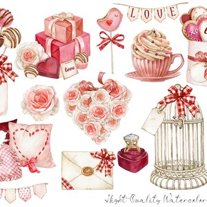 Watercolor Valentines Day Clipart.rose Flower Clipart,cake Pops,pink ...